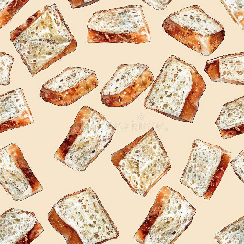 Seamless Pattern of Sliced Baguettes on a Golden Brown Background ...