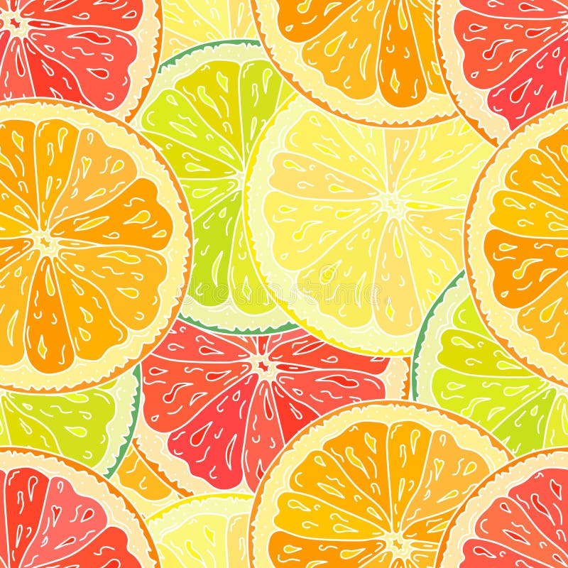 Seamless Pattern with Sliced Citrus. Stock Vector - Illustration of ...