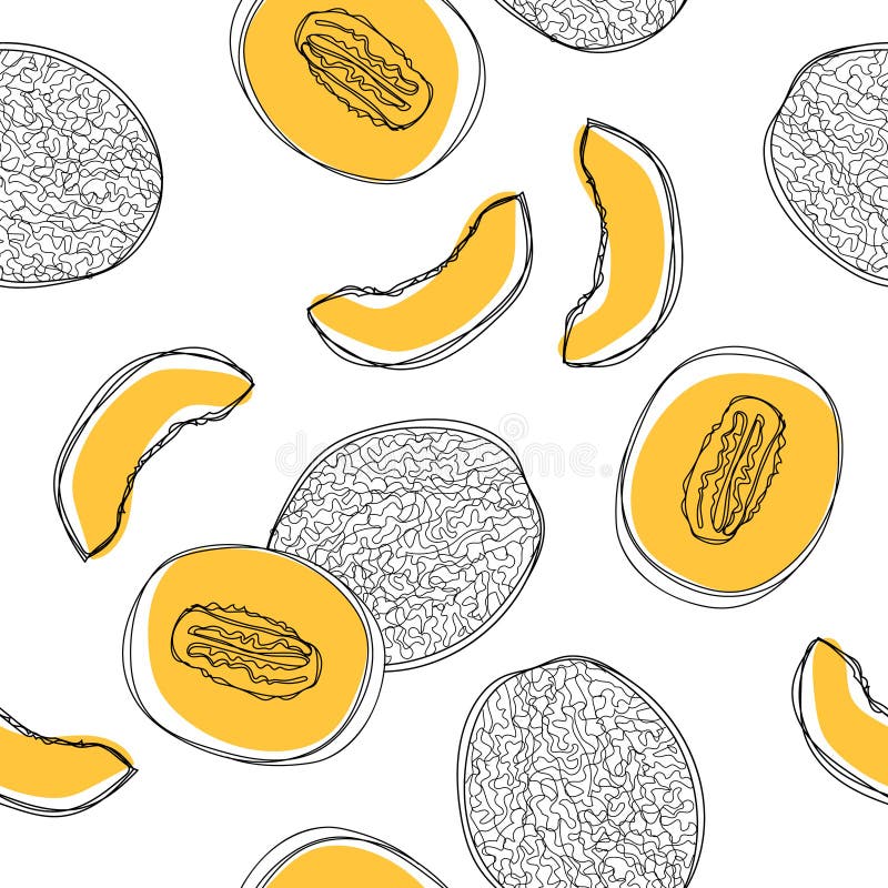 Seamless Pattern with Sliced Japanese Melons, Orange Melon or ... Seamless Pattern with Sliced Japanese Melons, Orange Melon or ...
