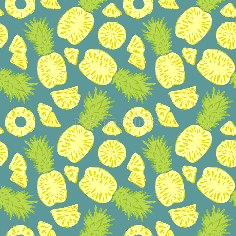 Seamless Pattern of Sliced Slices and Whole Pineapples. Vector ...