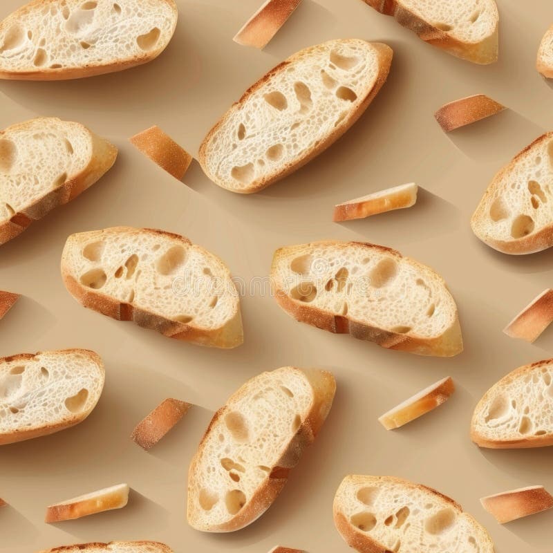 Seamless Pattern with Slices of Baguette Bread on a Warm Minimal ...