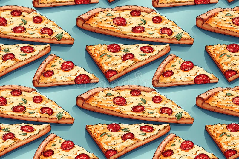 Seamless Pattern with Slices of Italian Pizza on Blue Background. Fast ...