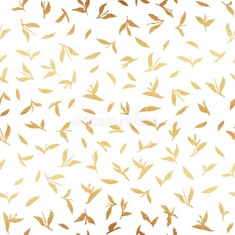 Seamless Pattern with Small Gold Leaves on a White Background Stock ...