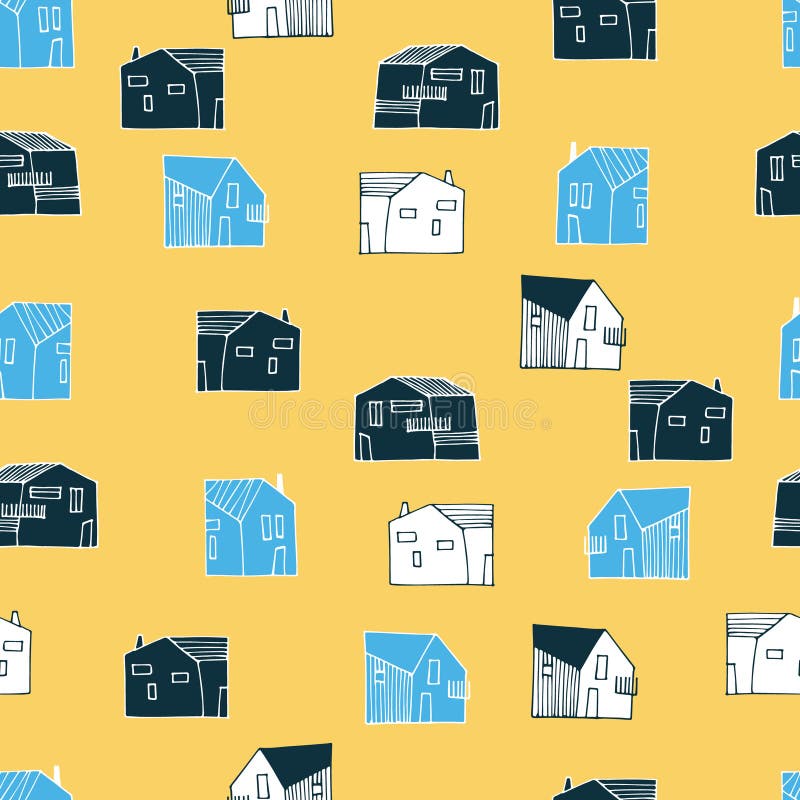 Seamless Pattern with Small Houses on Yellow Background Stock Vector ...