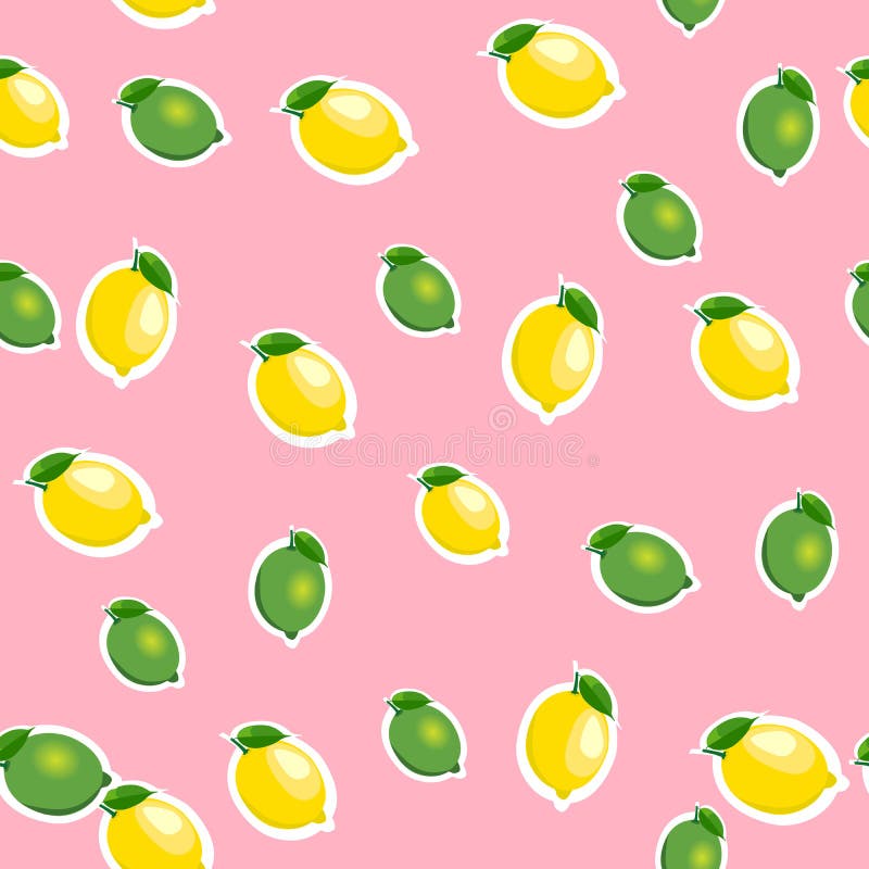 Seamless Pattern with Small Lemons and Limes with Leaves. Pink ...