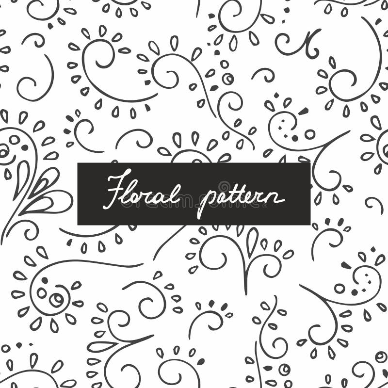 Seamless Pattern with Small Plants and Flowers. Hand Drawing Stock ...