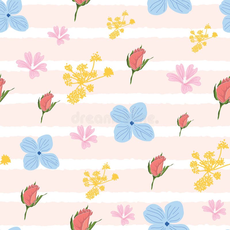 Seamless Pattern of Small-scale Flowers on Pink Striped Background ...