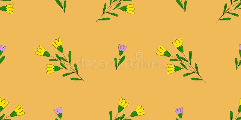 Seamless Pattern with Small Yellow and Purple Flowers on Orange ...
