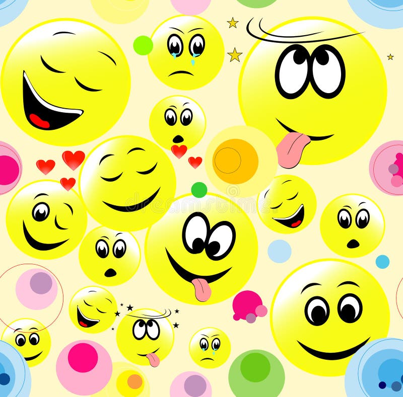 Seamless Pattern of Smiley Faces Expressing Different Feelings. Stock ...