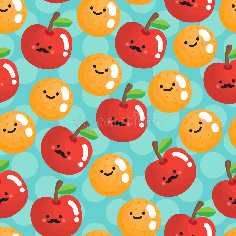Seamless Pattern with Smiling Apples and Oranges Stock Illustration ...