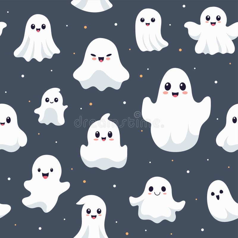Seamless Pattern with Smiling Ghosts for Halloween. Vector Flat Style ...