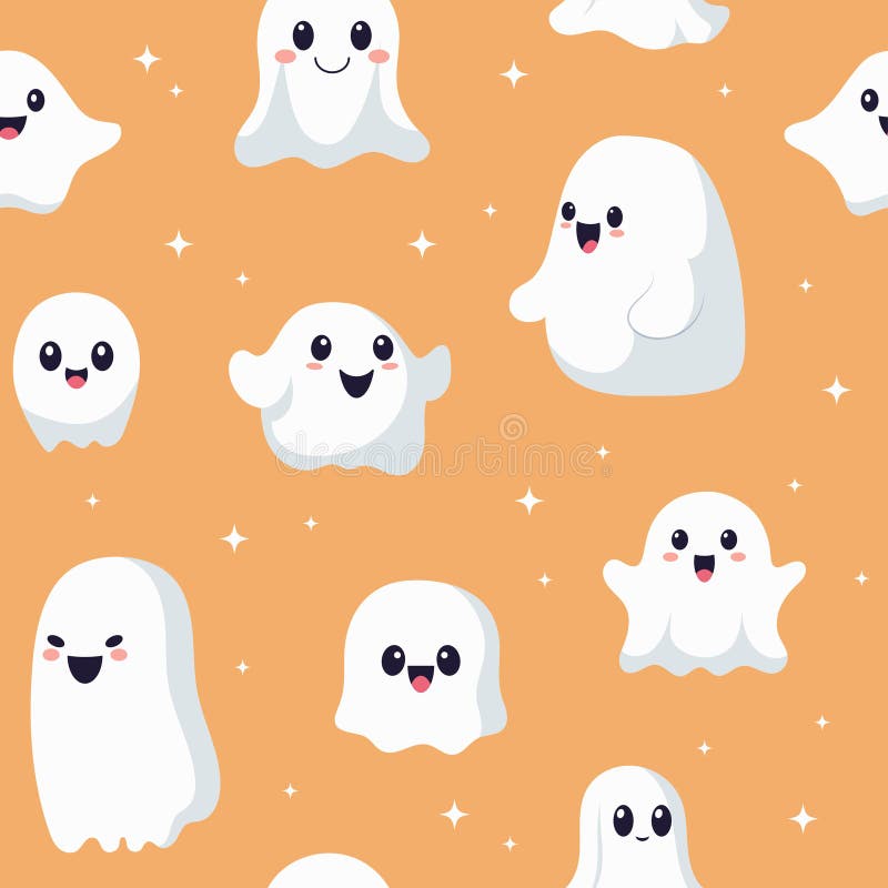 Seamless Pattern with Smiling Ghosts for Halloween. Vector Flat Style ...