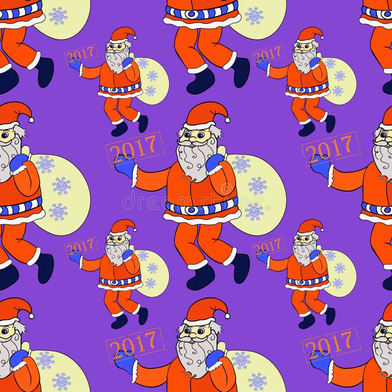 Seamless Pattern Smiling Santa Claus with Sack of Presents Stock Vector ...