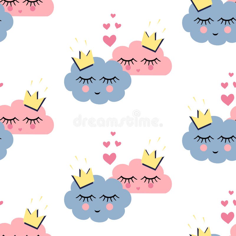 Seamless Pattern With Stars And Cute Sleeping Clouds Pajama Print