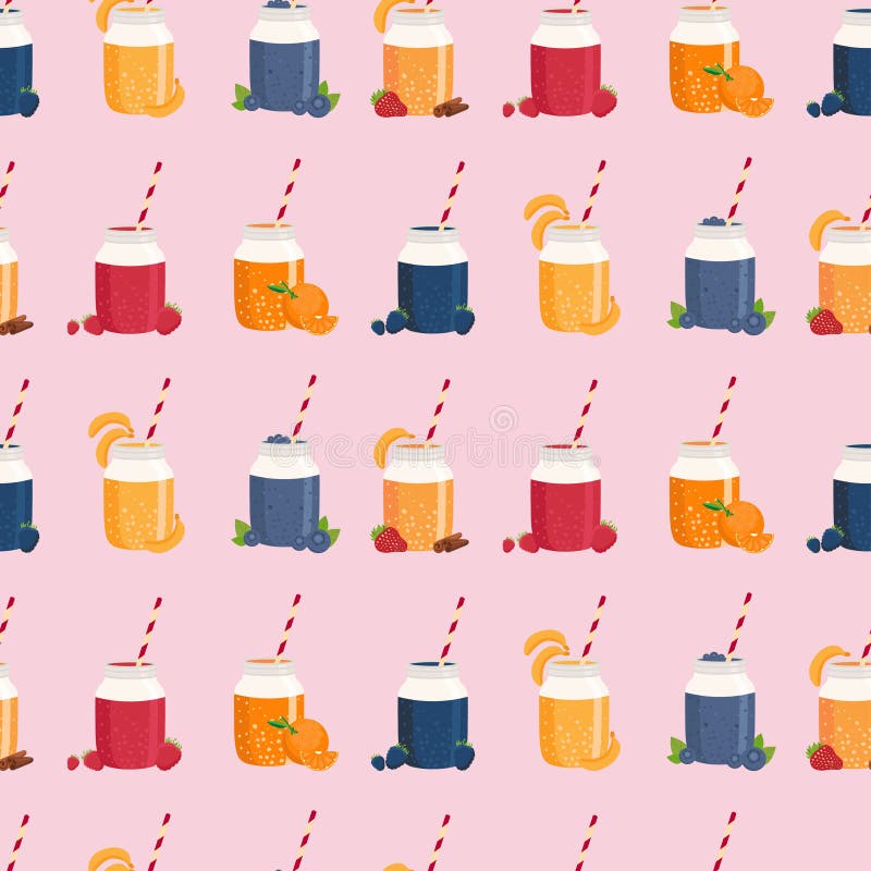 Seamless Pattern of Smoothie in Mason Jar. Illustration Stock Vector ...