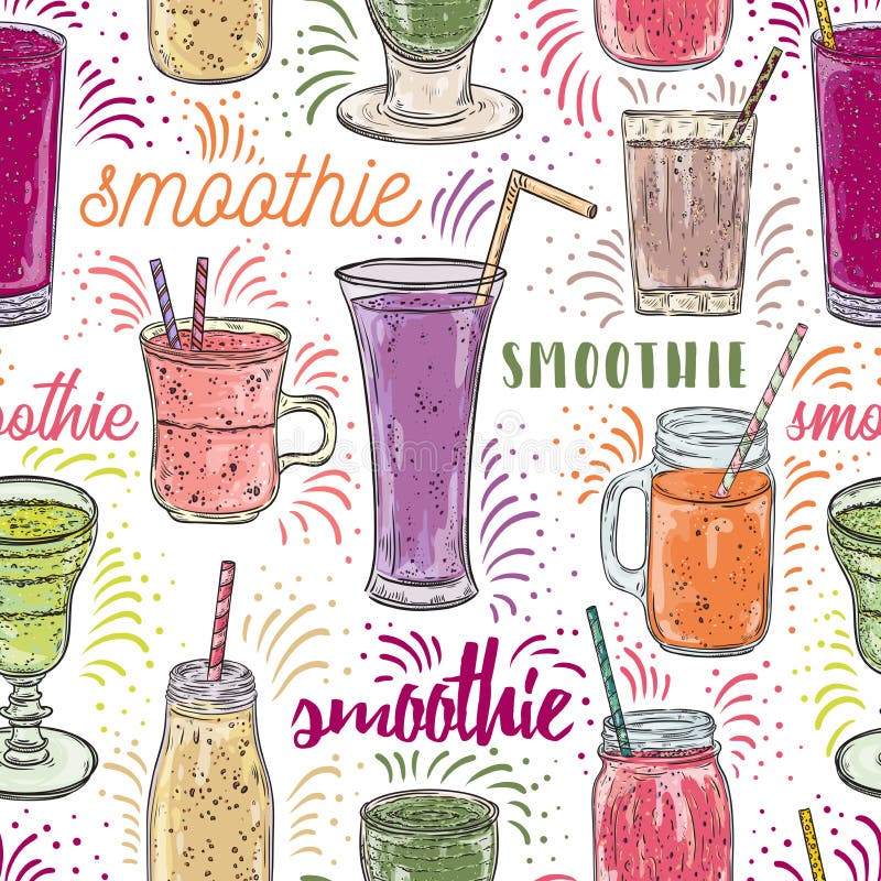 Seamless Pattern with Smoothie Set. Healthy Food Stock Vector ...