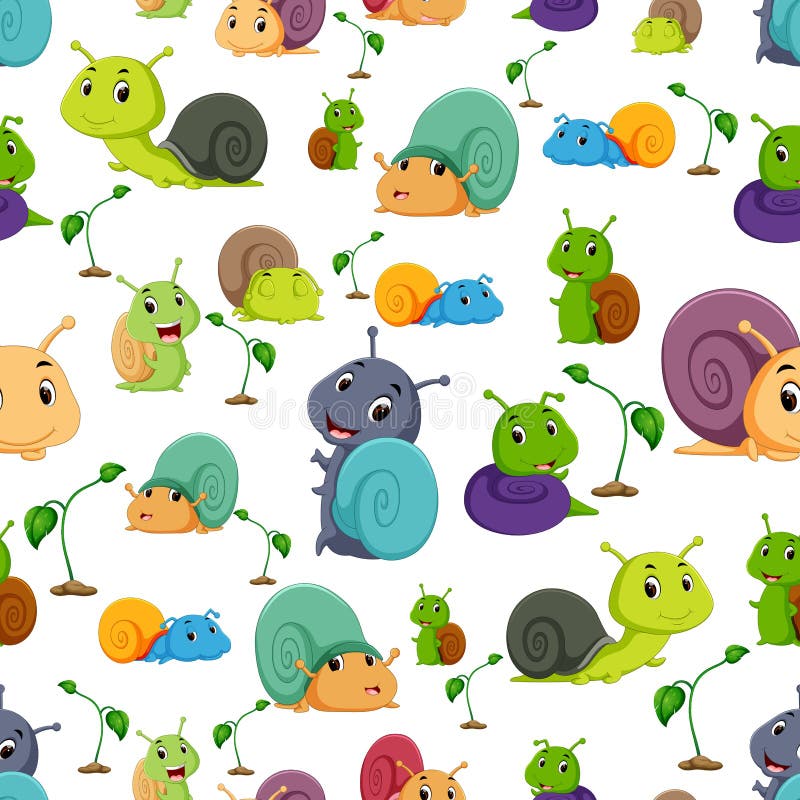 Seamless Pattern with Snail Cartoon Stock Vector - Illustration of ...