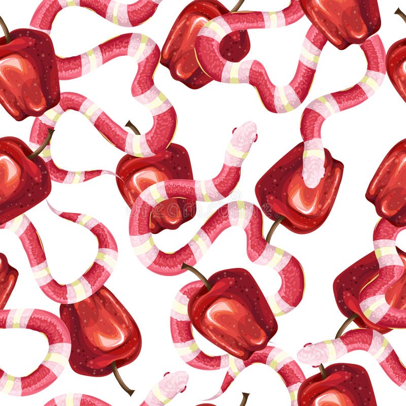 Seamless Pattern with Snakes and Apples. Vector. Stock Vector ...