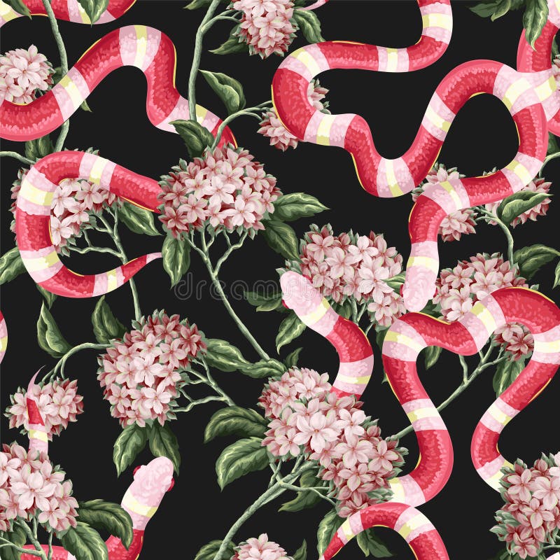 Seamless Pattern with Snakes and Flowers. Vector. Stock Vector ...