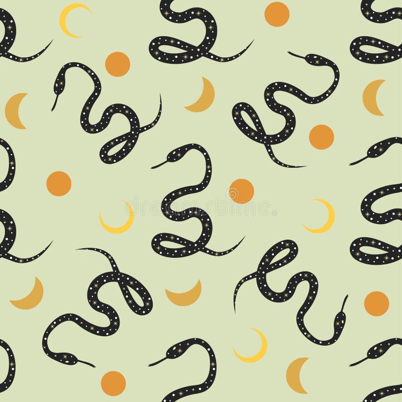 Seamless Pattern with Snakes, Moon and Stars Stock Vector ...