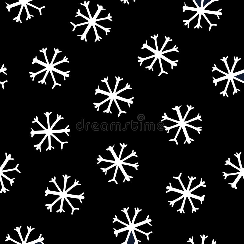 Seamless Pattern with Snowflakes on Black Background Stock Illustration ...