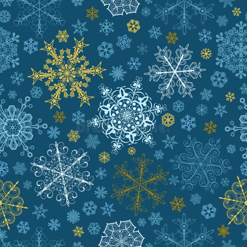 Seamless Pattern of Snowflakes, Multicolored on Blue Stock Vector ...