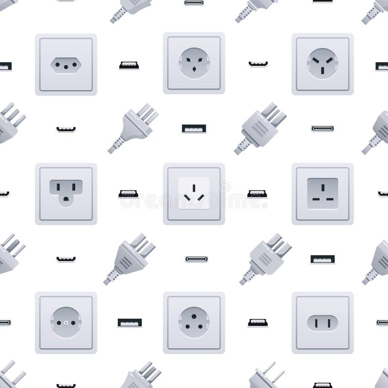 Seamless Pattern with Sockets and Plugs in a Repetitive Design. Perfect ...