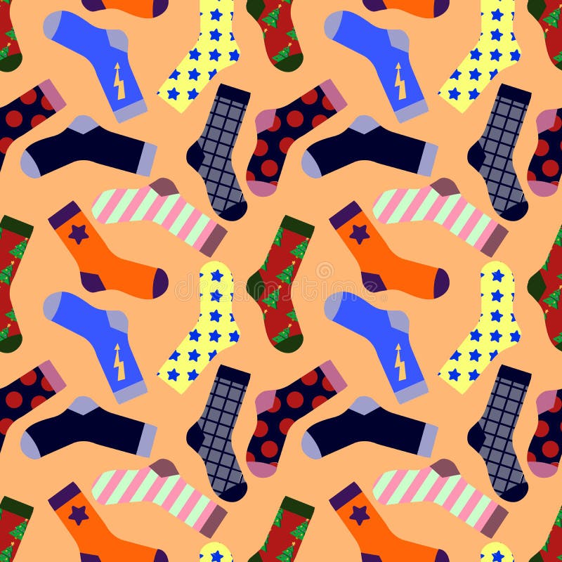 Seamless Pattern with Socks Isolated on Background. Flat Illustration ...