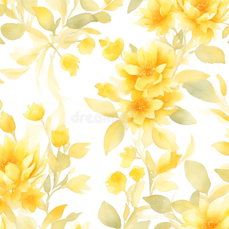 Seamless Pattern with Soft Yellow Flowers in Watercolor Style Stock ...