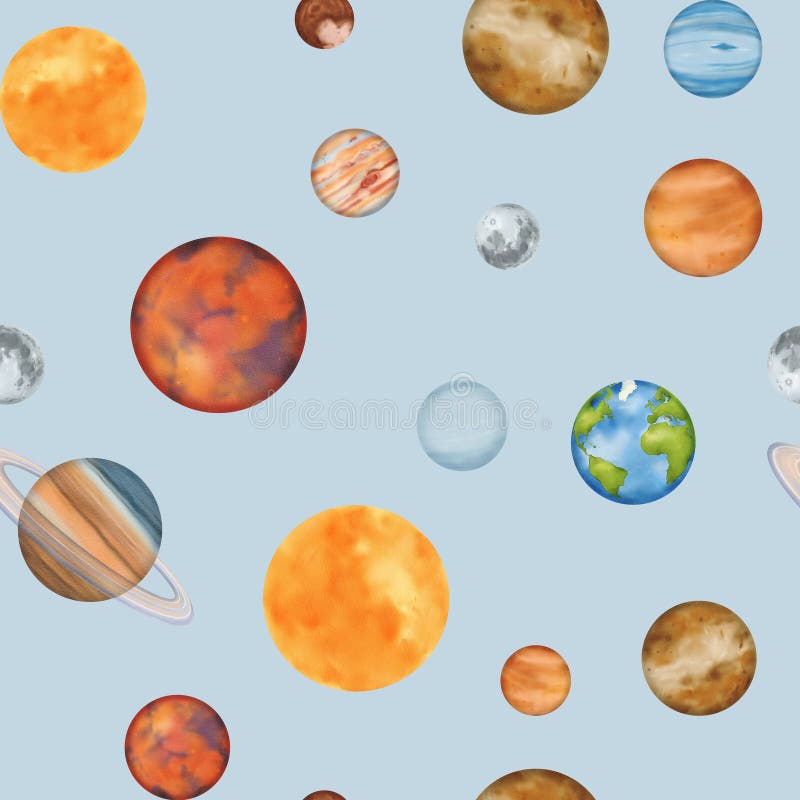 Seamless Pattern the Solar System. Mercury, Venus, Earth with Its ...