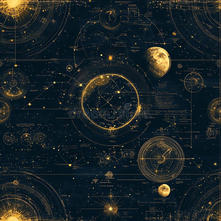 Seamless Pattern Space Age Cosmic Futuristic Pattern, a Celestial Map ...