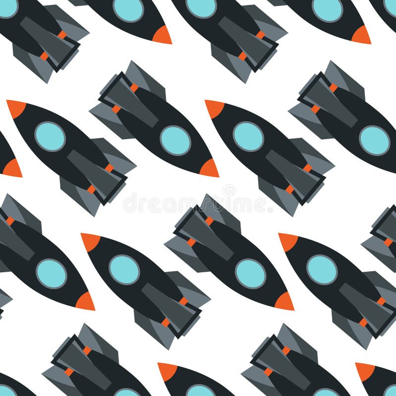 Seamless Pattern with Space Rocket Stock Vector - Illustration of ...