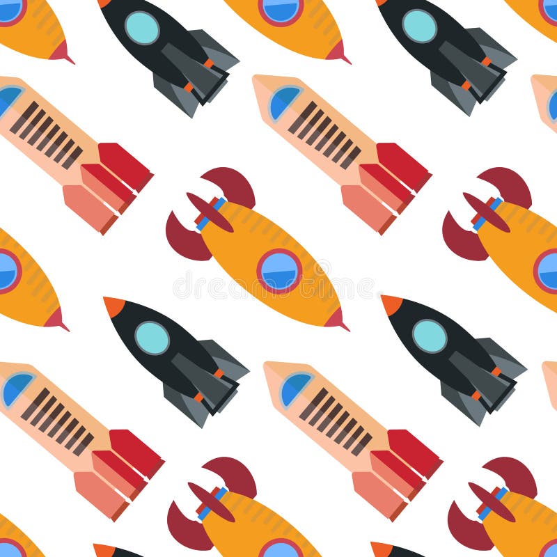 Seamless Pattern with Space Rocket Stock Vector - Illustration of blue ...