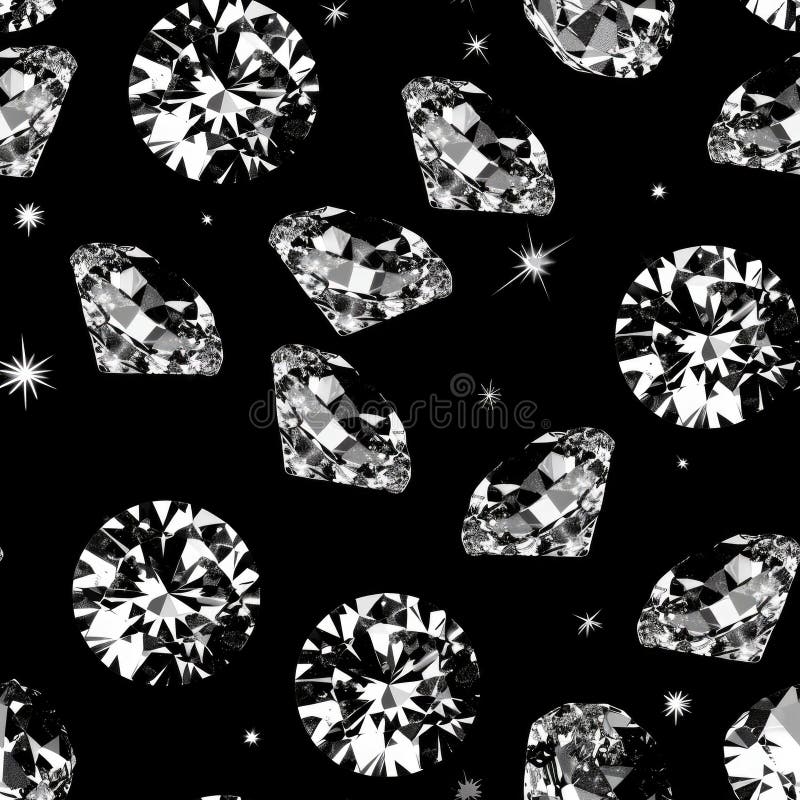 Seamless Pattern of Sparkling Diamonds on a Black Background Stock ...