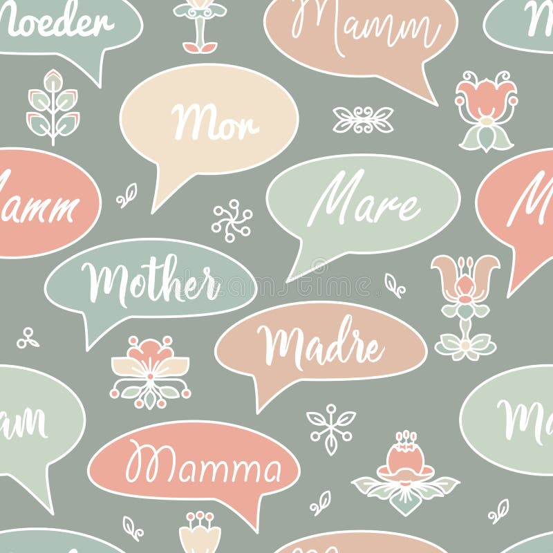 Seamless Pattern with Speech Bubbles and Words Mother. Vector. Stock ...