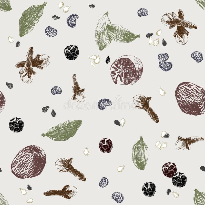 Seamless Pattern with Spices Stock Vector - Illustration of drawn, herb ...