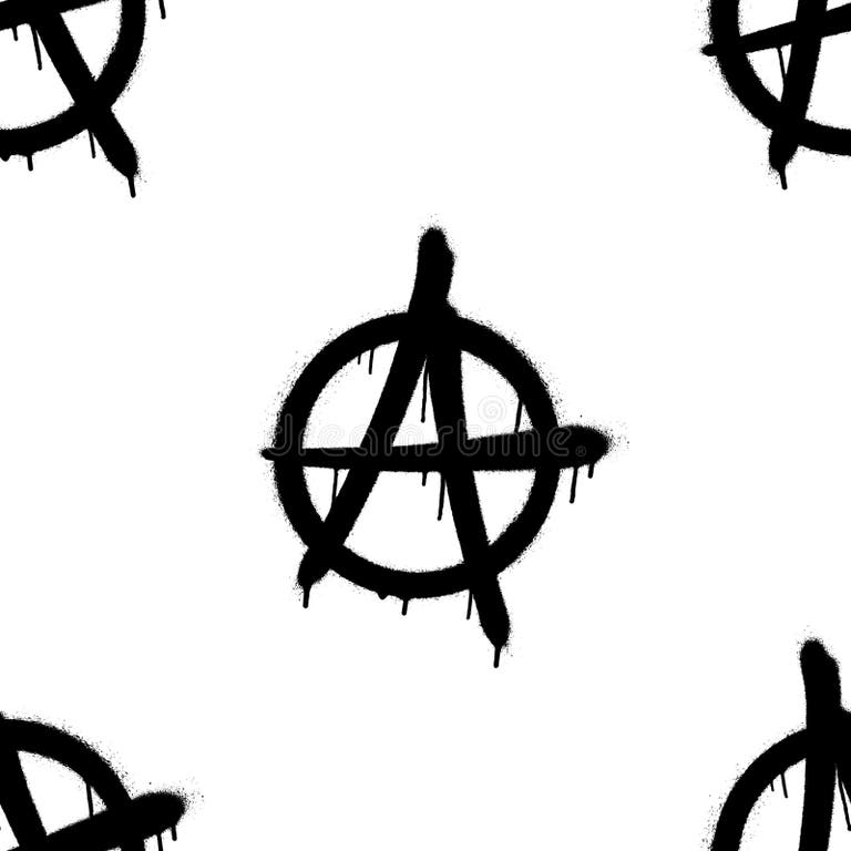 Seamless Pattern of Sprayed Anarchy Symbol with Overspray in Black Over ...