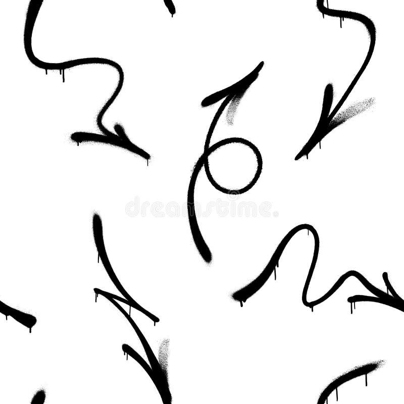 Seamless Pattern of Sprayed Graffiti Arrows with Overspray in Black Over White. Vector ...