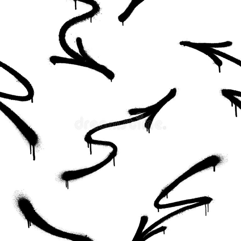 Seamless Pattern of Sprayed Graffiti Arrows with Overspray in Black Over White. Vector ...