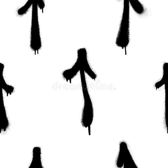 Seamless Pattern of Sprayed Graffiti Arrows with Overspray in Black Over White. Vector ...