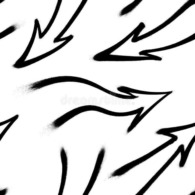 Seamless Pattern of Sprayed Graffiti Arrows with Overspray in Black Over White. Vector ...