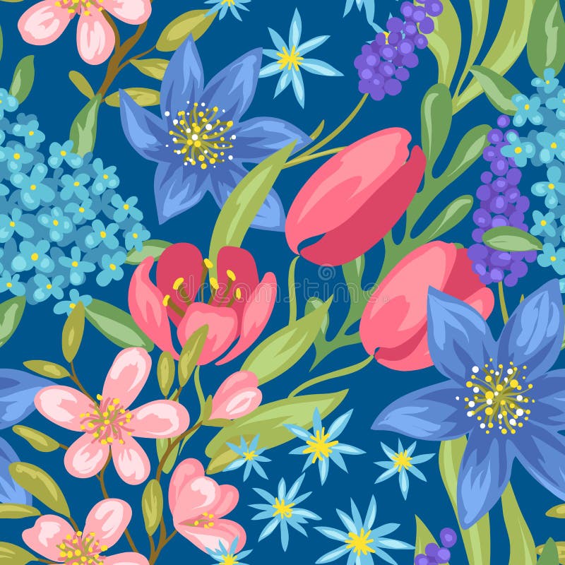 Seamless Pattern with Spring Flowers. Stock Vector - Illustration of ...