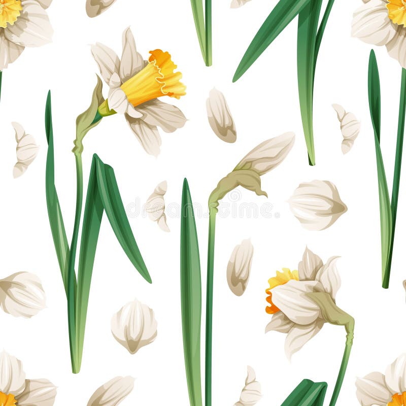 Seamless Pattern with Spring Flowers. Texture with Daffodils and Petals ...