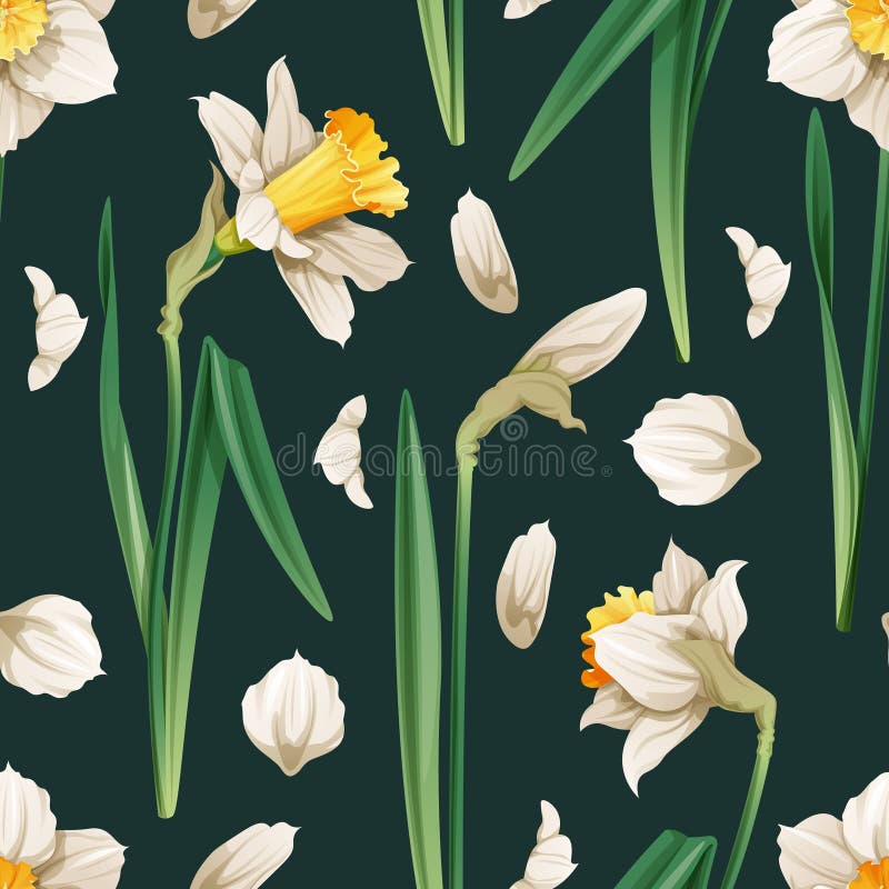 Seamless Pattern with Spring Flowers. Texture with Daffodils and Petals. Vector Graphics. Easter ...