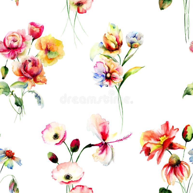 Seamless Pattern with Spring Flowers Stock Illustration - Illustration ...