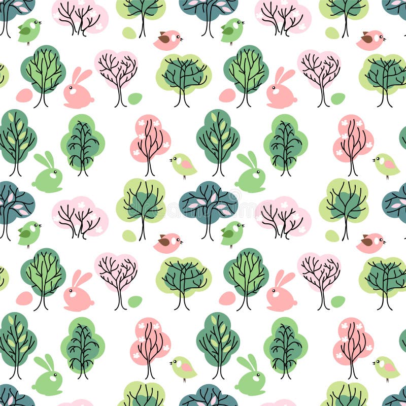 Seamless Pattern with Spring Forest. Stock Vector - Illustration of ...