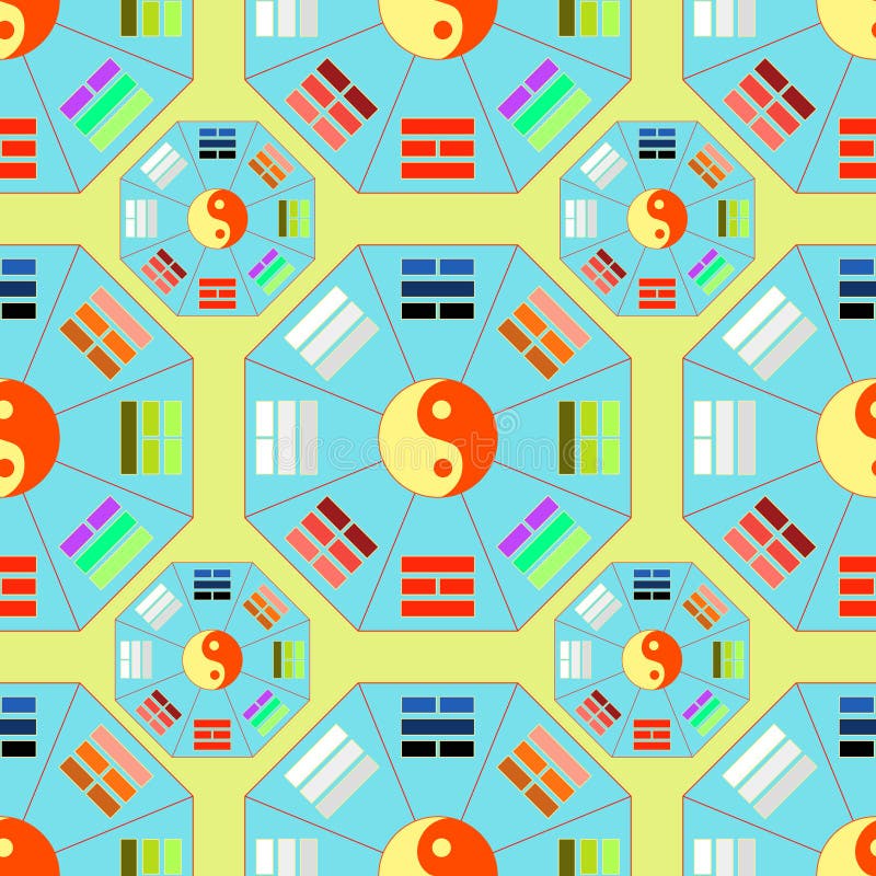 Seamless Pattern Square Chinese Feng Shui Bagua Blue. Vector Ill Stock ...