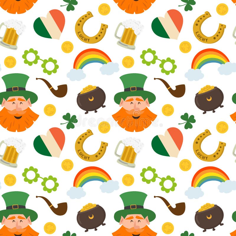 Seamless Pattern With St Patrick`s Day Icons Stock Illustration