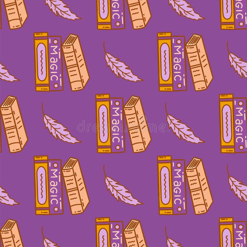 Seamless Pattern. Stack of Magic Books and Feather. Vector Stock ...