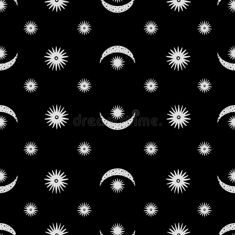 Seamless Pattern Star Moon.Vintage Magic Style Stock Illustration ...